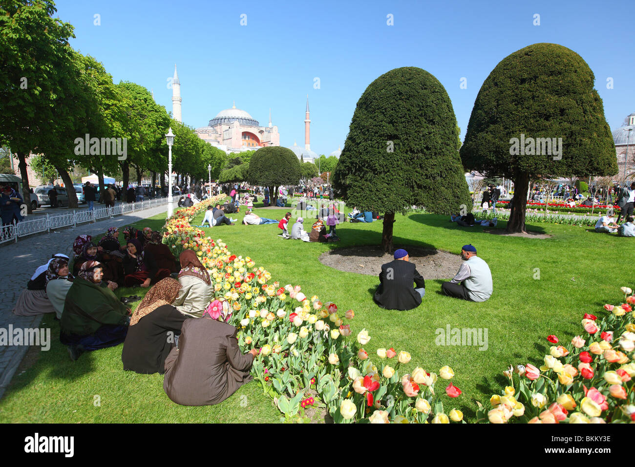 Turkey, Istanbul, Sultanahmet, park at spring with Aya Sofya Stock ...