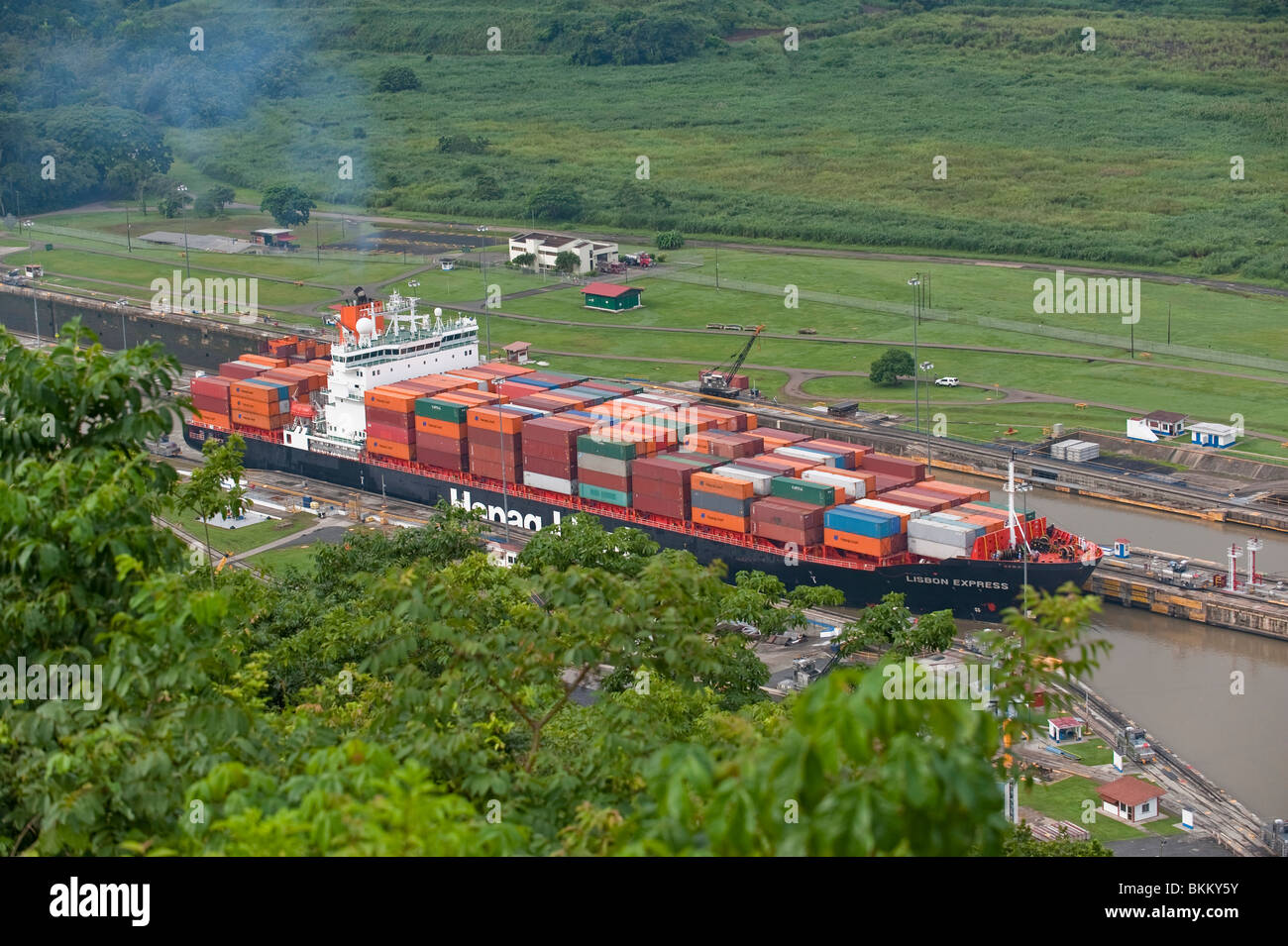 Container Ships Transiting Pedro Miguel Locks, Panama Canal Stock Photo ... Container Ships Transiting Pedro Miguel Locks, Panama Canal Stock Photo ...