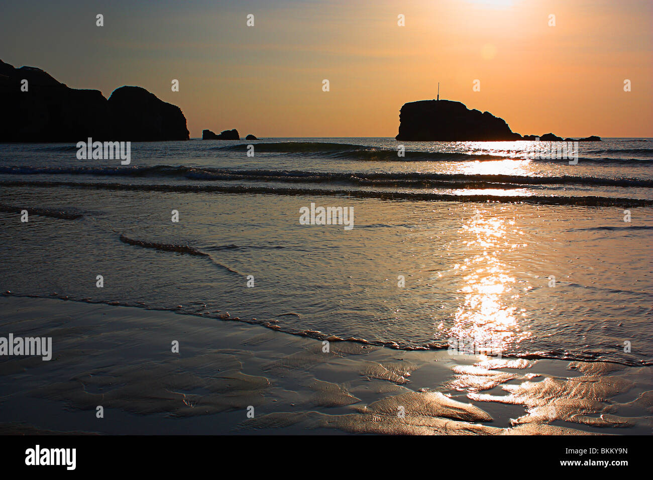 Perranporth Sunset, Cornwall Stock Photo - Alamy