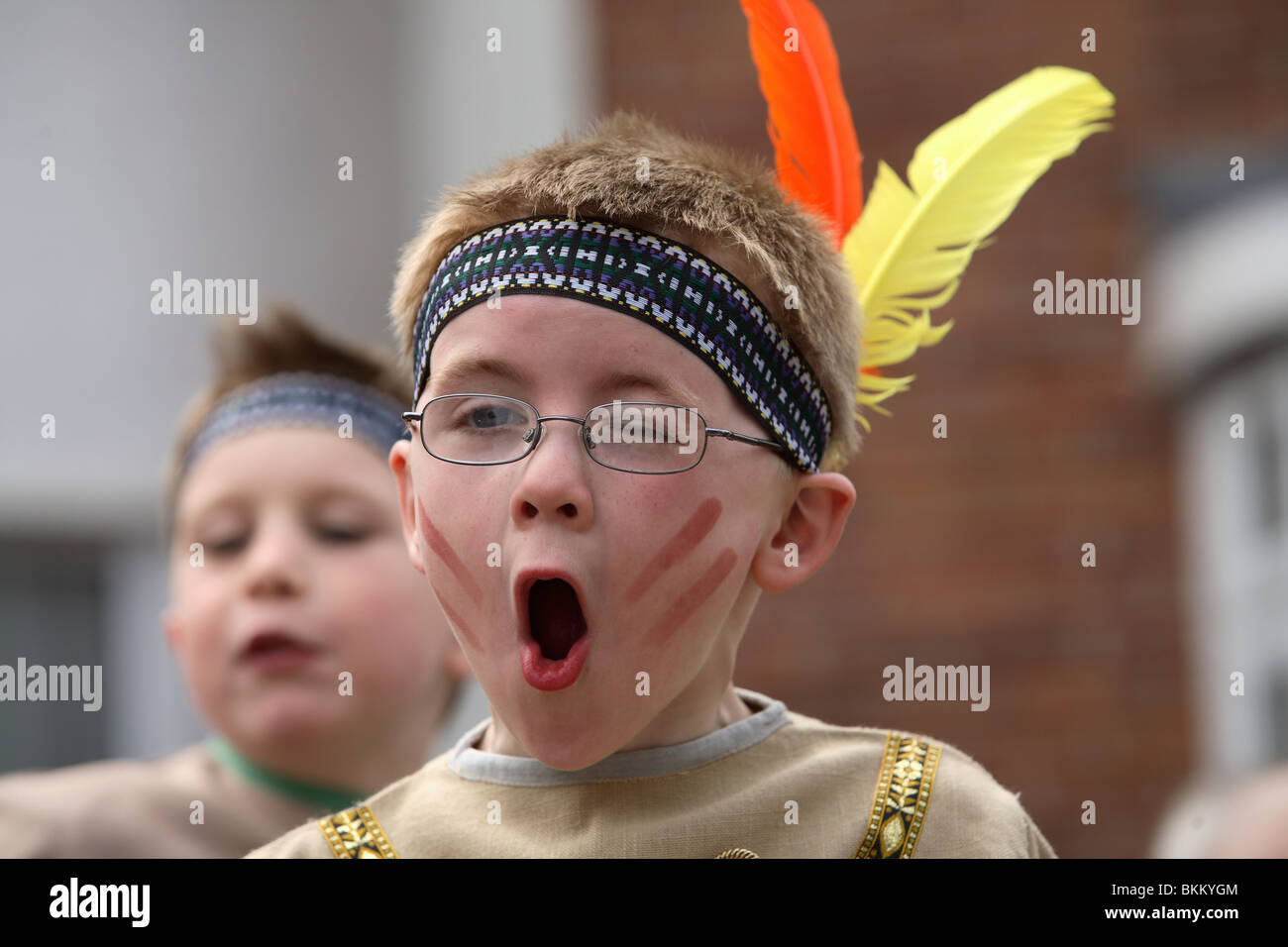 Young boy in red Indian costume during the annual Royal Mayday ...
