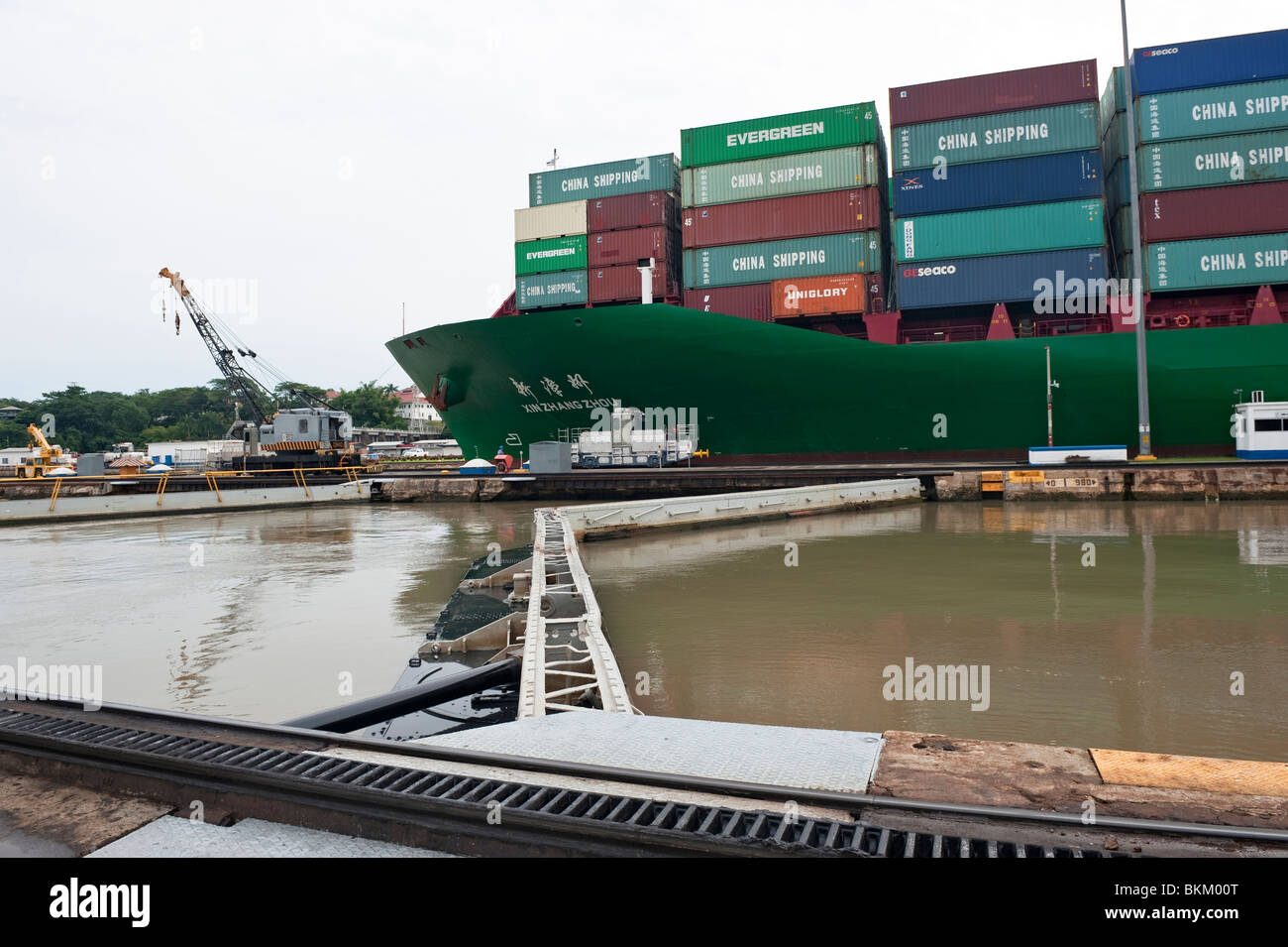 A Panamax Container Ship and the Lock Gates in Miraflores Locks, Panama ...
