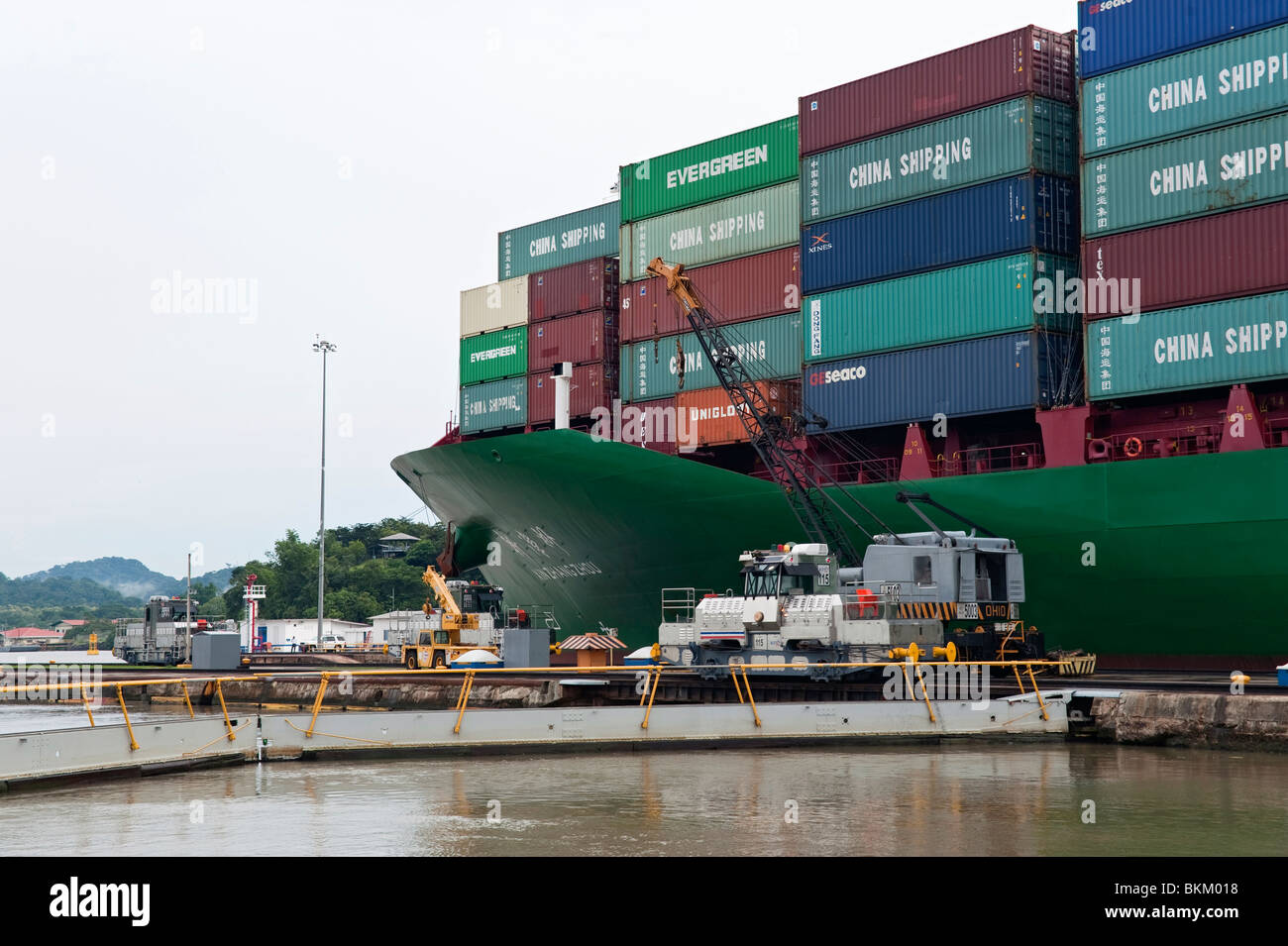 A Panamax Container Ship and the Lock Gates in Miraflores Locks, Panama ...