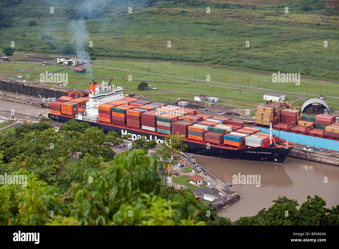 Container Ships Transiting Pedro Miguel Locks in the Panama Canal Stock ... Container Ships Transiting Pedro Miguel Locks in the Panama Canal Stock ...