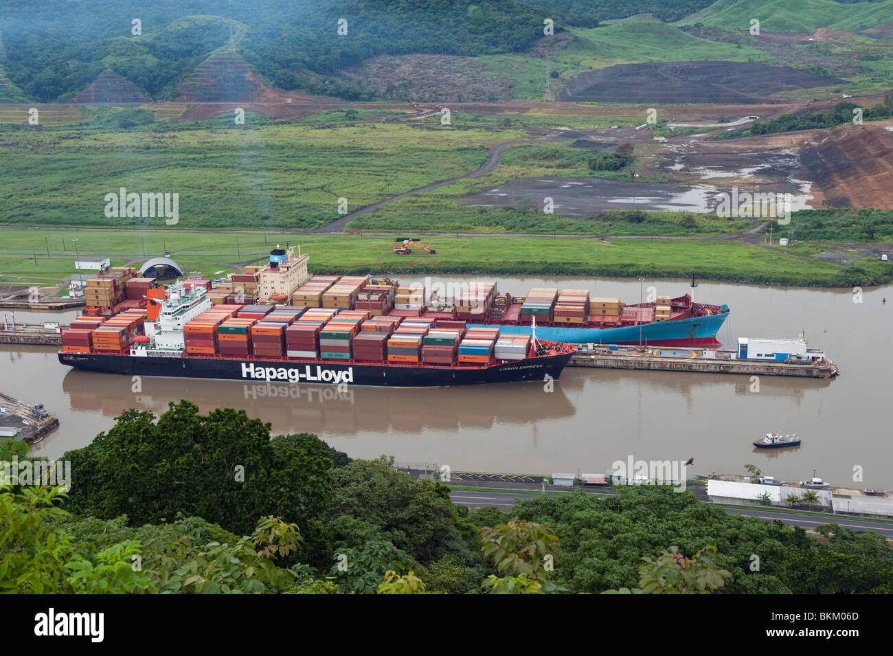 Container Ships Transiting Pedro Miguel Locks, Panama Canal Stock Photo ... Container Ships Transiting Pedro Miguel Locks, Panama Canal Stock Photo ...