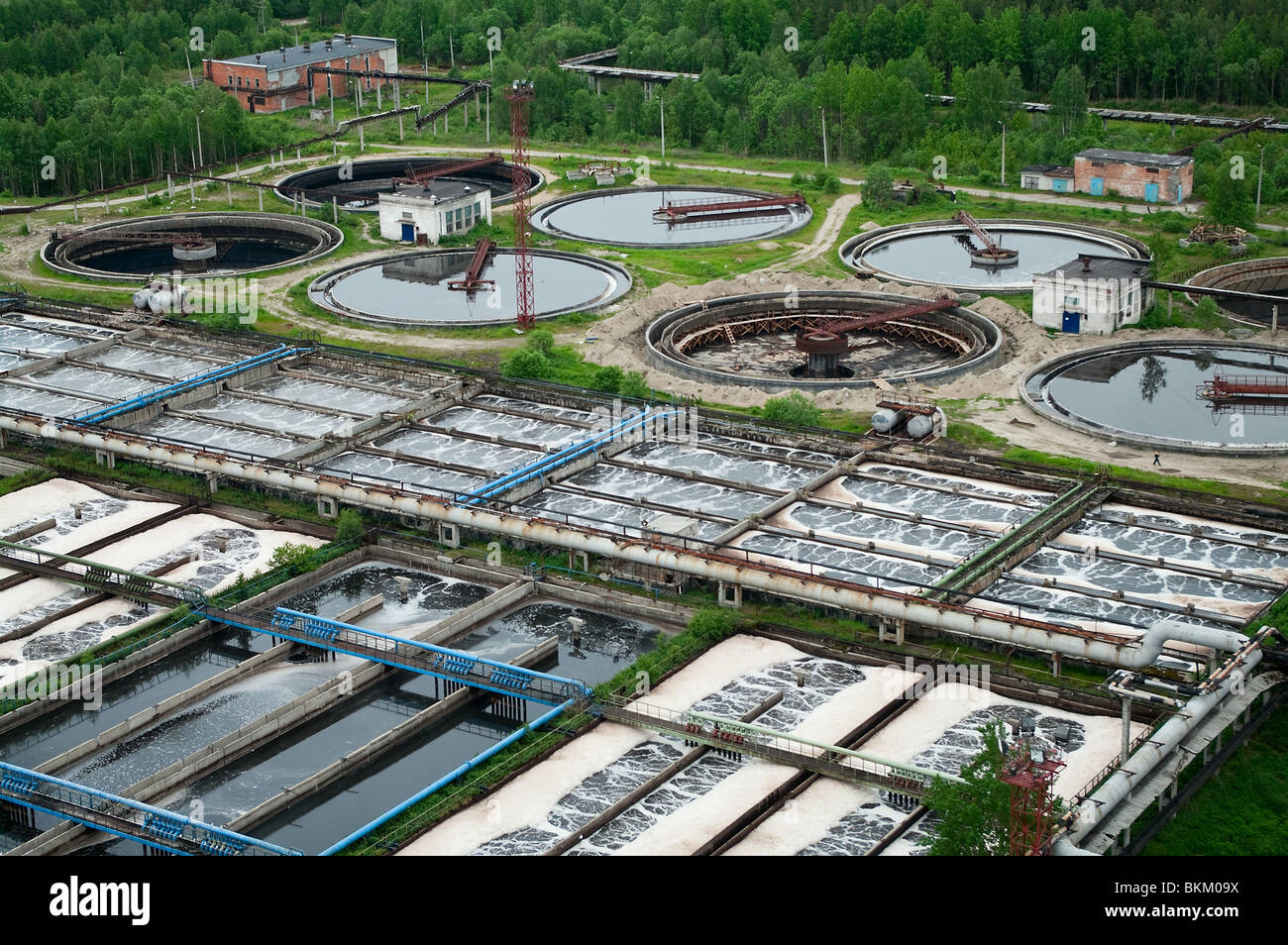 Group from the big sedimentation drainages round form. Water settling ...
