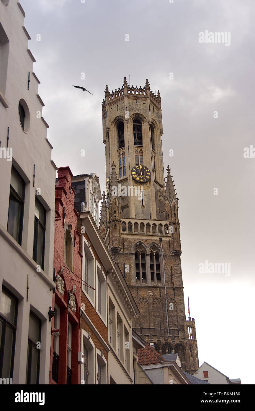 A view of Bruges' Belfry tower and other historic buildings Stock Photo ...