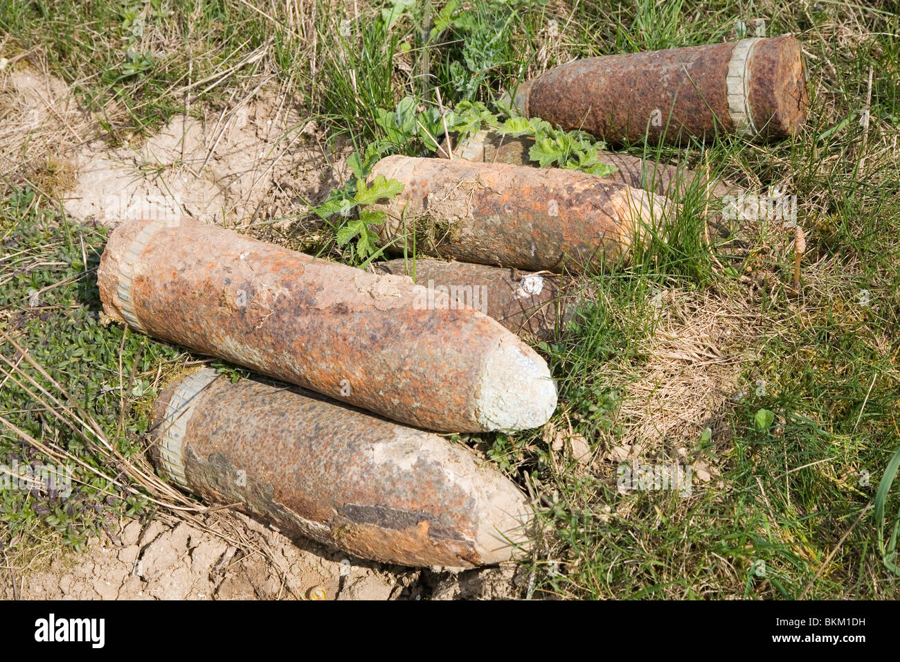 Unexploded First World War artillery shells, near Gommecourt, France ...