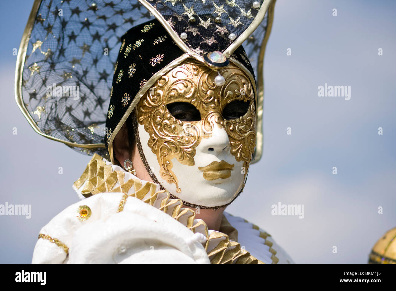 Performers in costume gathered for a Venetian carnival parade Stock ...