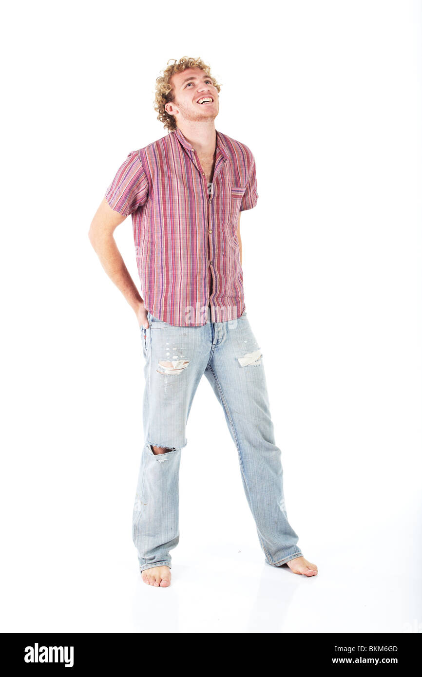 Young blonde adult caucasian man in casual clothes and scruffy beard on ...