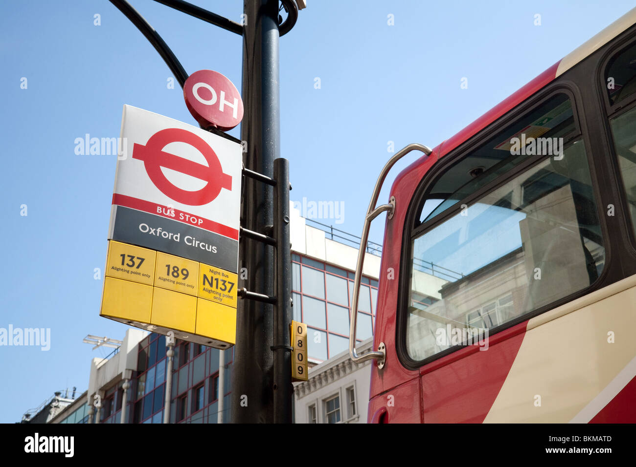 Oxford Circus bus stop sign, Oxford Street London UK Stock Photo - Alamy