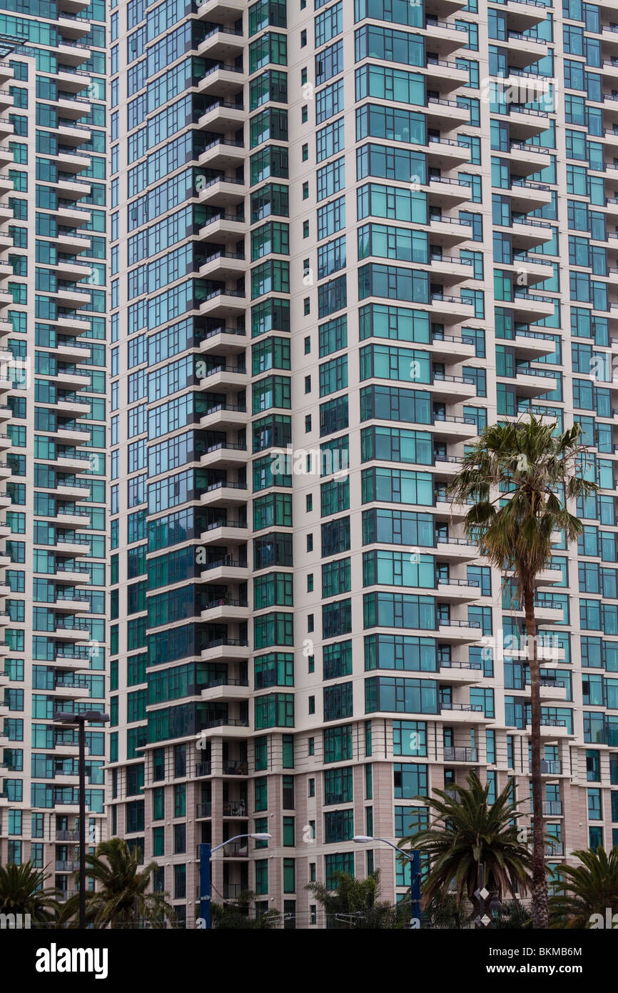 Windows and balconies of tall modern residential building in San Diego ...