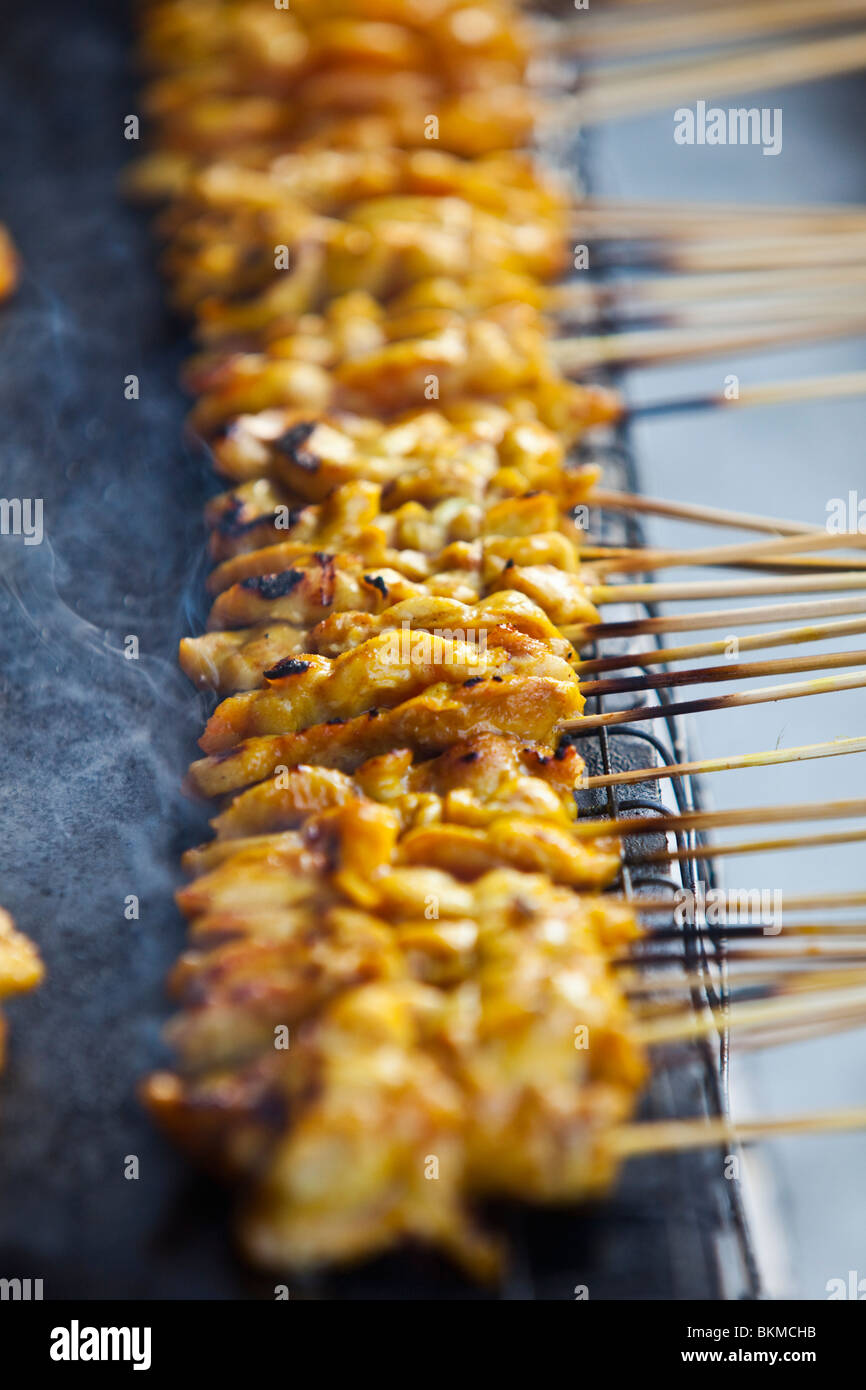 Satay cooking over hot coals. Kuching, Sarawak, Borneo, Malaysia Stock ...