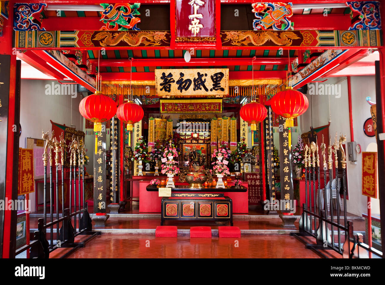 Ornate altar of the Sang Ti Miao temple on Jalan Carpenter. Chinatown ...