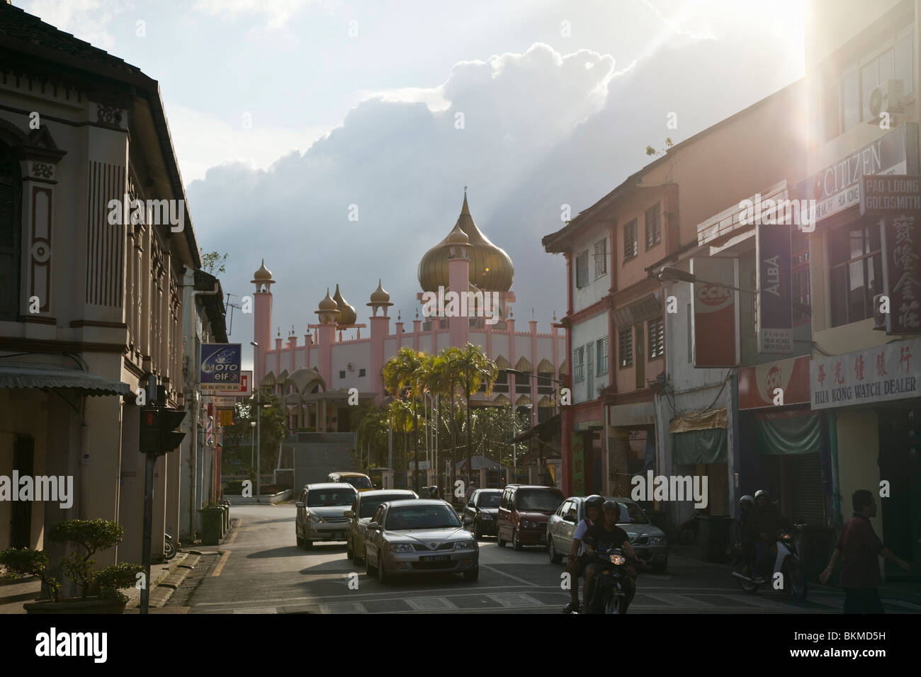 View along Jalan Market (Market Street) to the Kuching Mosque. Kuching ...
