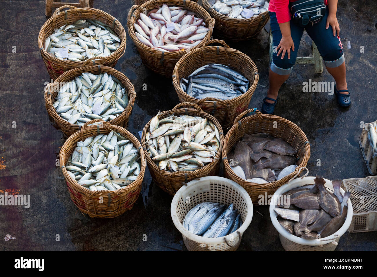 Morning fish market on the waterfront in Sandakan, Sabah, Borneo ...