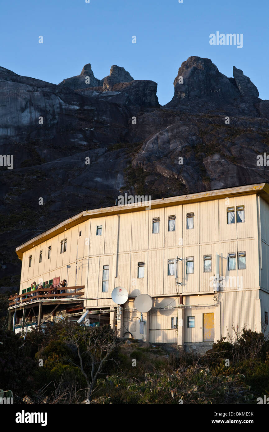 Laban Rata resthouse with the peaks of Mt Kinabalu in the background ...