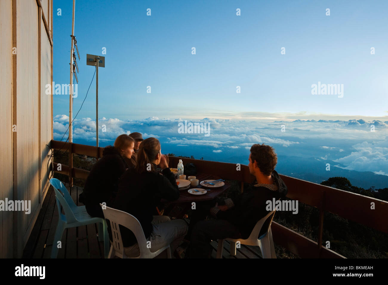 Dusk view above the clouds at Laban Rata resthouse, on Mt Kinabalu ...