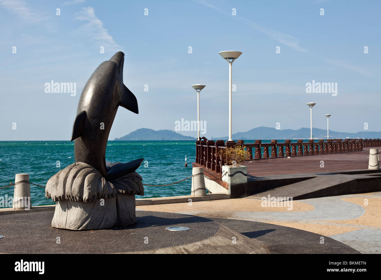 Dolphin sculpture on the waterfront. Kota Kinabalu, Sabah, Borneo ...