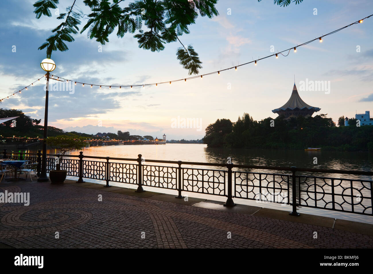 The waterfront promenade at dusk. Kuching, Sarawak, Borneo, Malaysia ...