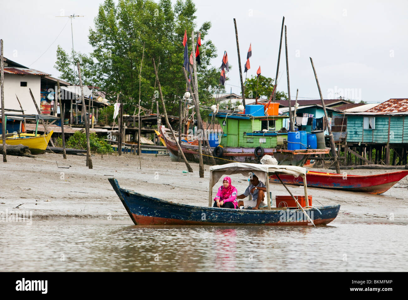Water taxi at Kampung Bako (Bako village). Kuching, Sarawak, Borneo ...
