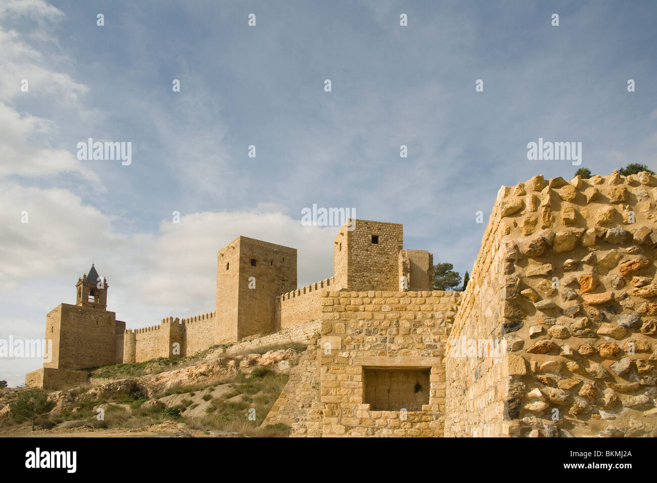 The battlements and main outside wall of the castle in Antequera ...