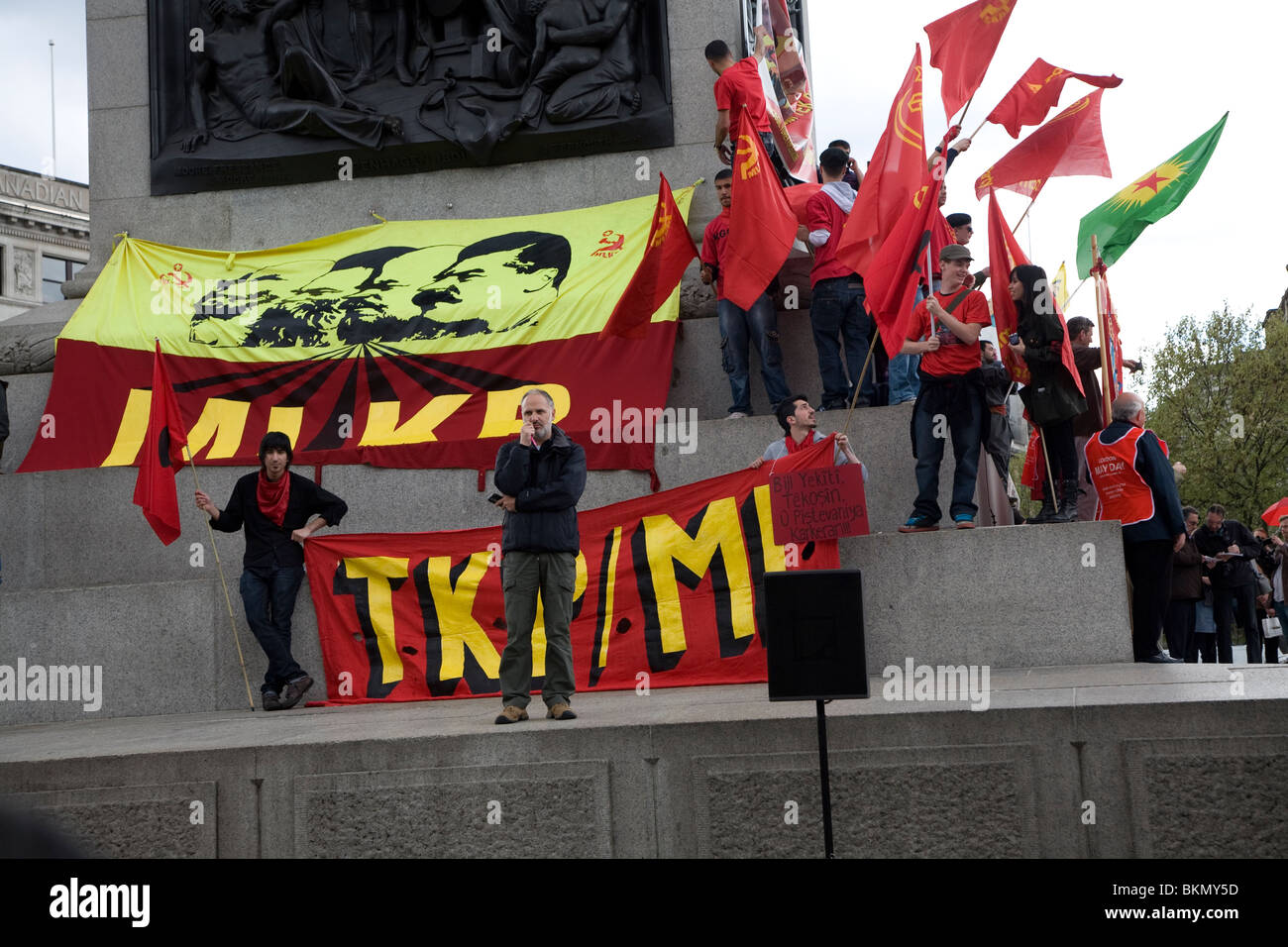 May Day march and rally at Trafalgar Square, May 1st, 2010 banners and ...