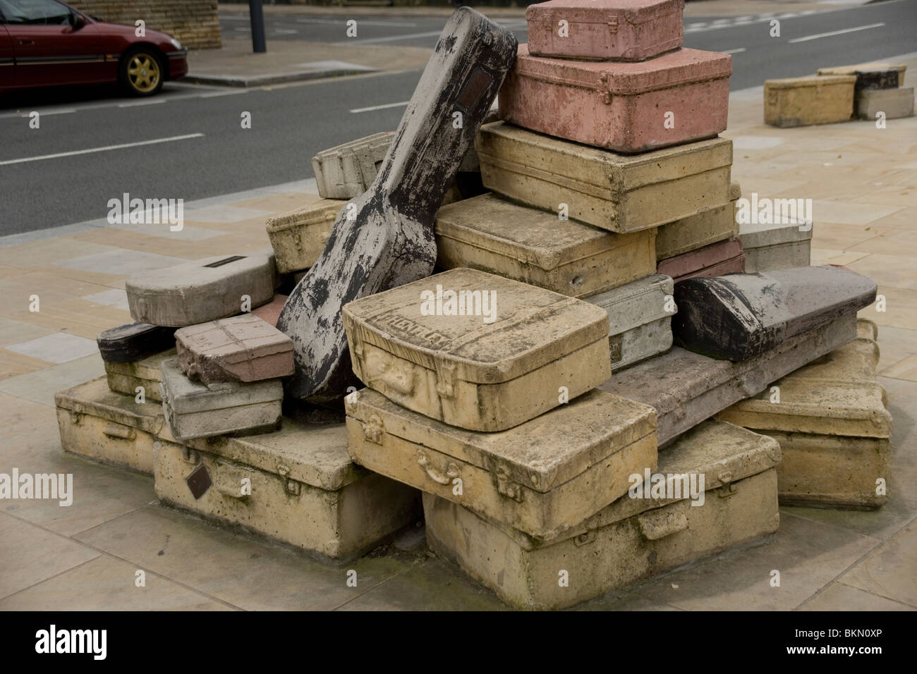 John King's sculpture, A Case History. Various items of luggage, cast ...