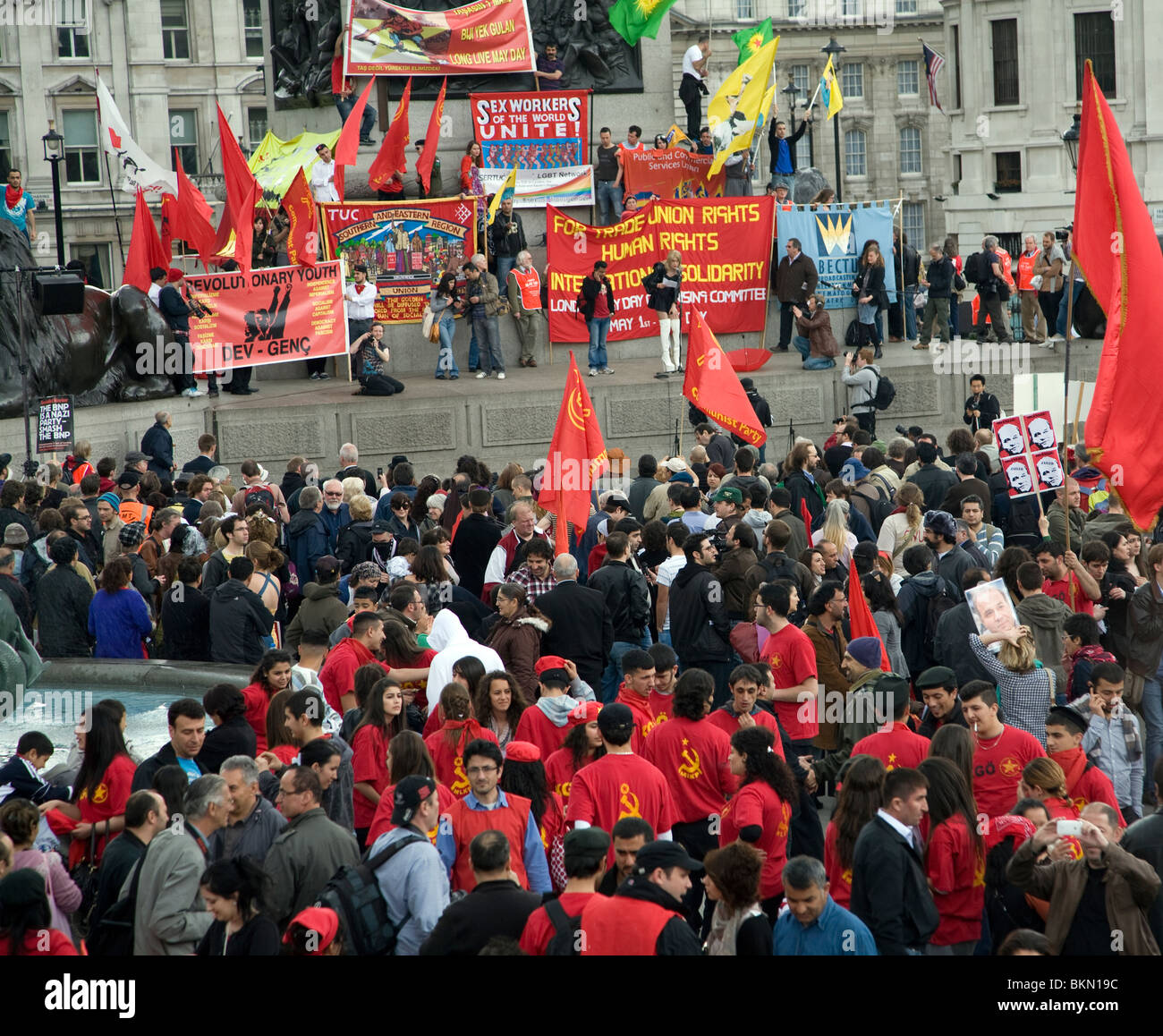 May Day march and rally at Trafalgar Square, May 1st, 2010 Stock Photo ...