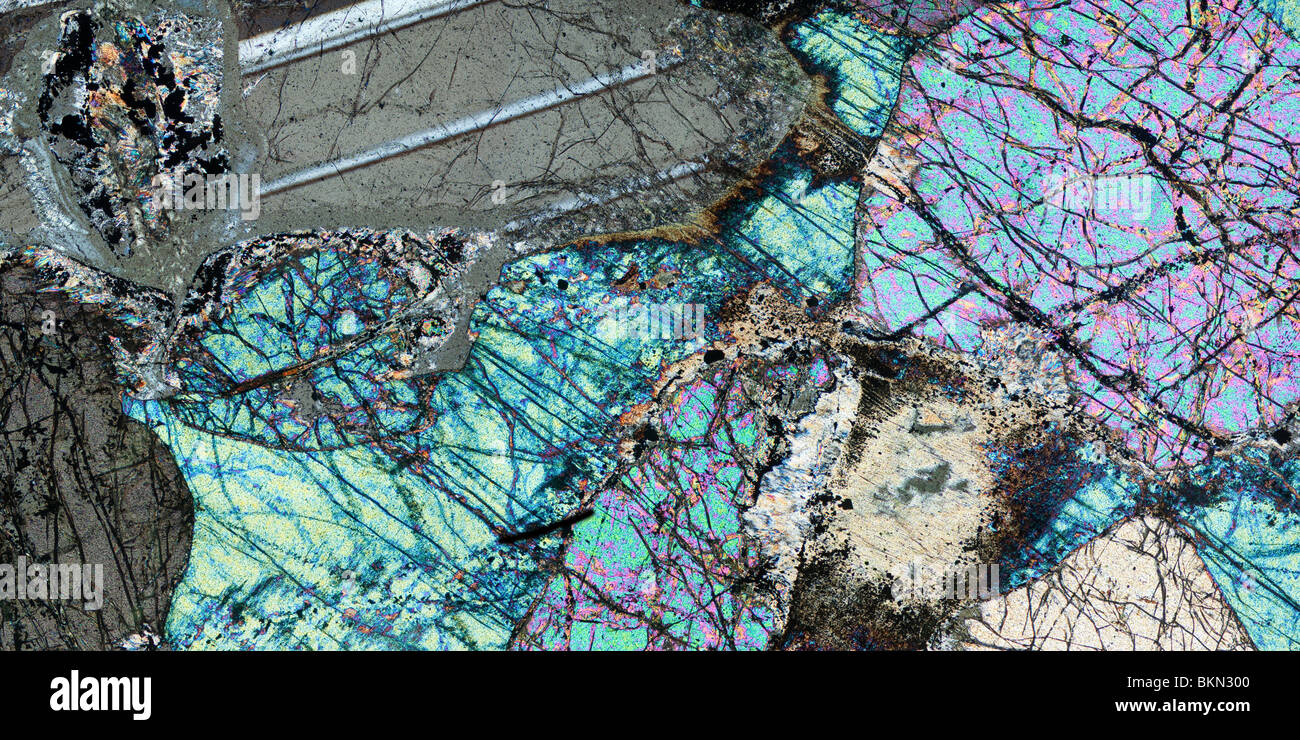 Peroditite Tertiary rock sample photographed 10x to show mineral ...