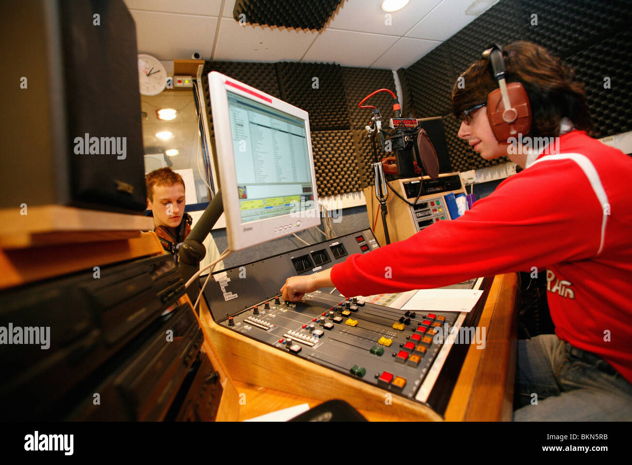 Male students at university in a sound studio Stock Photo - Alamy