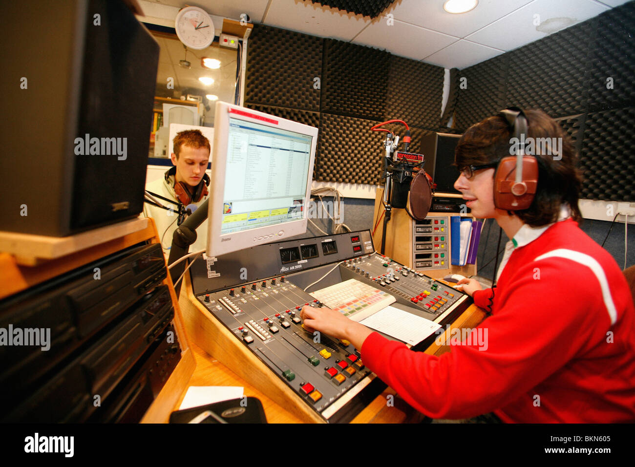 Male students at university in a sound studio Stock Photo - Alamy