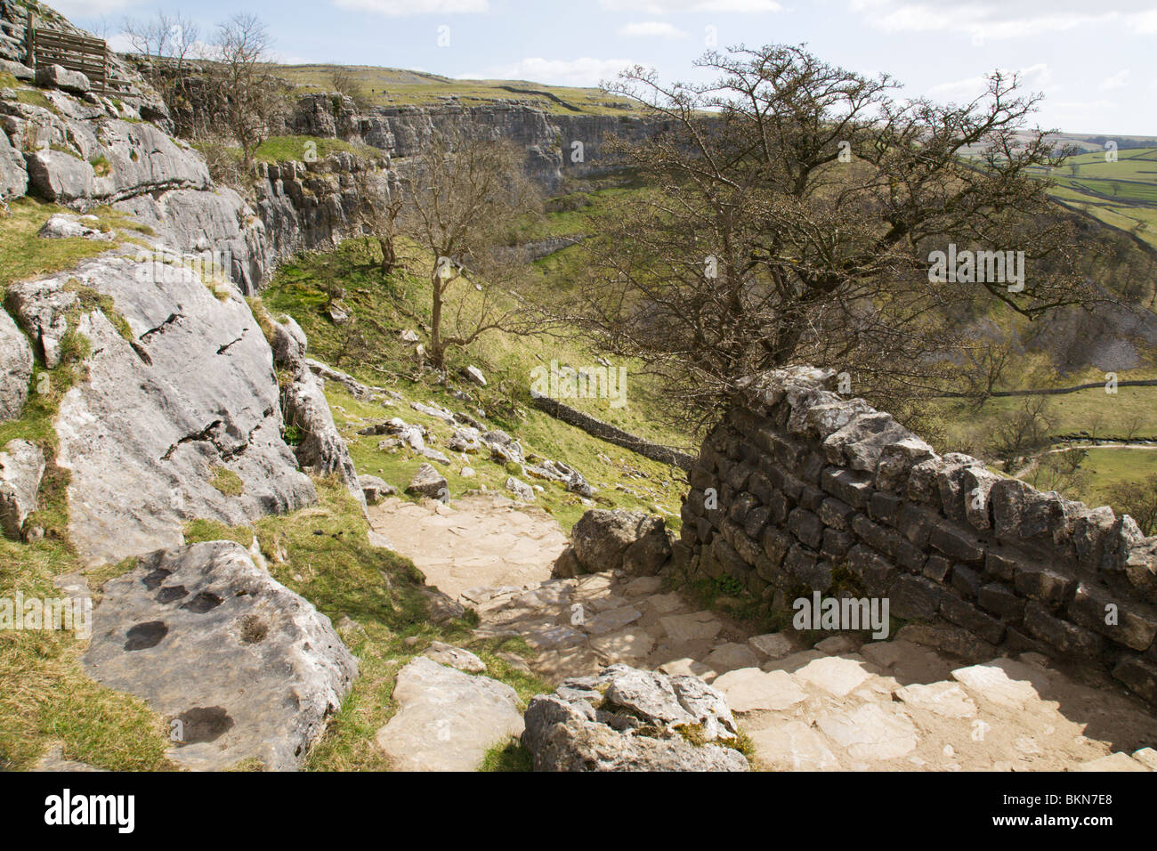 Steps leading up the side of Malham Cove to the Limestone Pavement ...