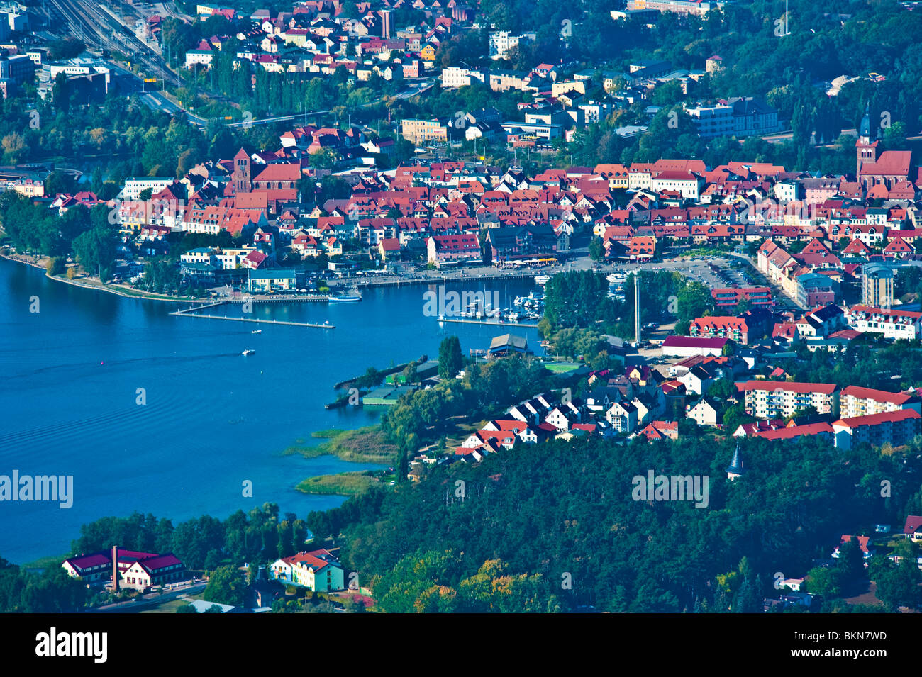 Aerial photo of old town Waren, Muritz with harbor and marina ...