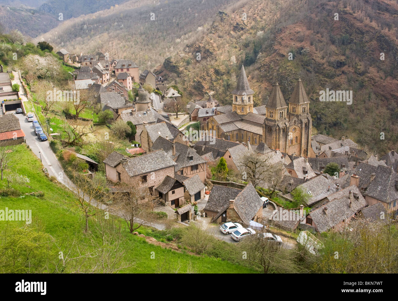 Aeriel View of the Beautiful Medieval Town of Conques with Ancient ...