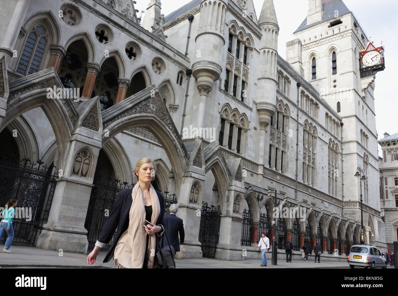 Angled aspect of the architectural Victorian Gothic Royal Courts of ...