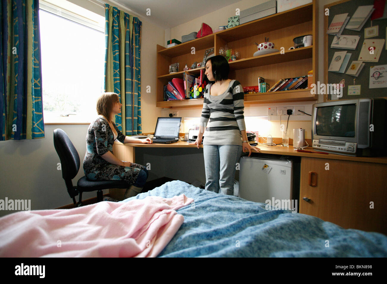 Female students living in halls at university in their room Stock Photo ...