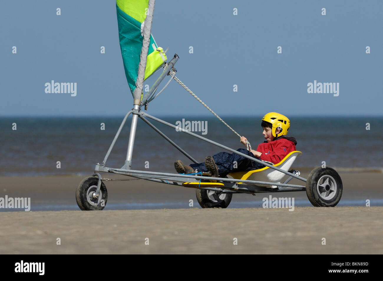 Land sailing / sand yachting / land yachting on the beach at De Panne ...