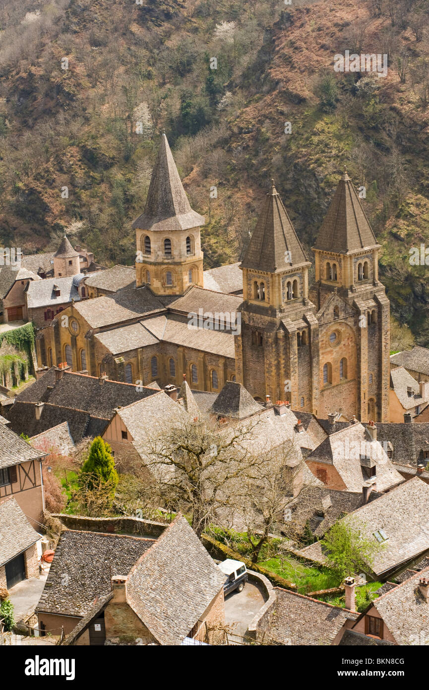 Aeriel View of the Beautiful Medieval Town of Conques with Ancient ...