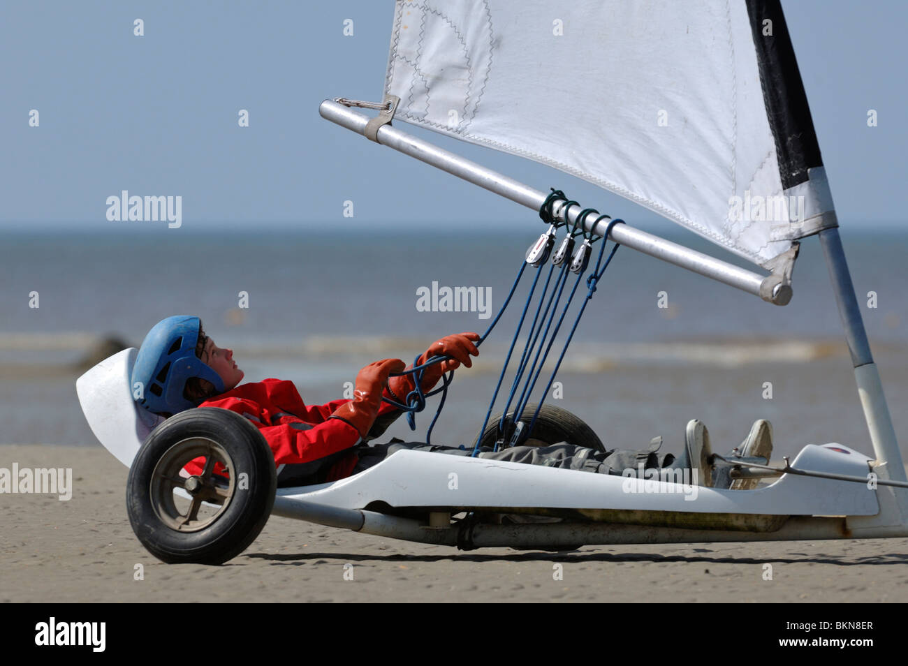 Land sailing / sand yachting / land yachting on the beach at De Panne ...