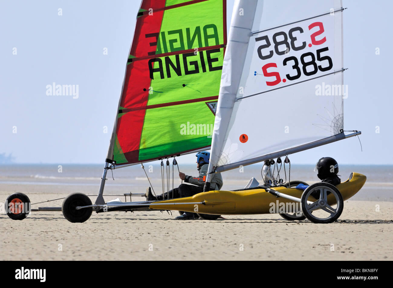 Land sailing / sand yachting / land yachting on the beach at De Panne ...