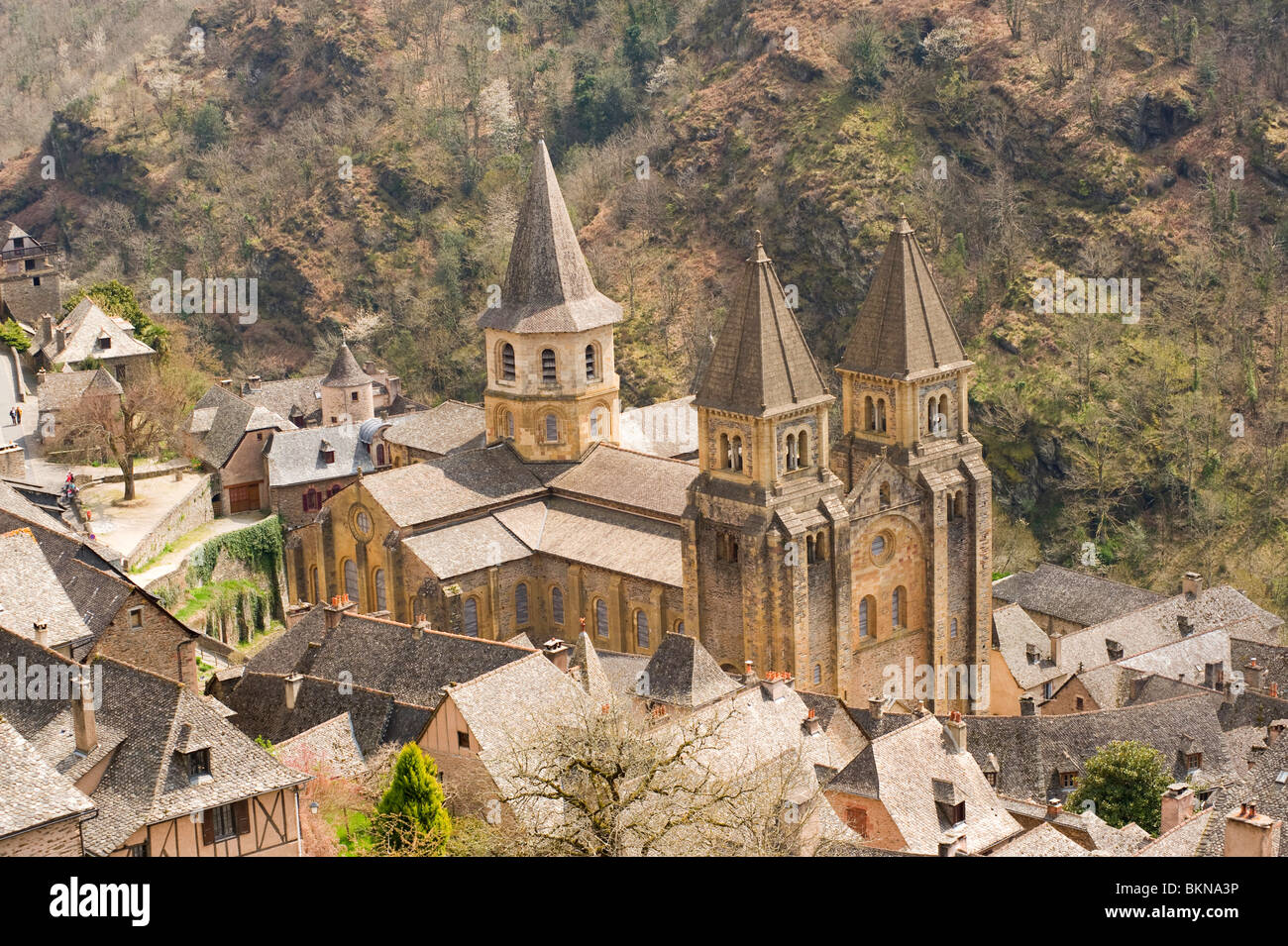 Aeriel View of the Beautiful Medieval Town of Conques with Ancient ...