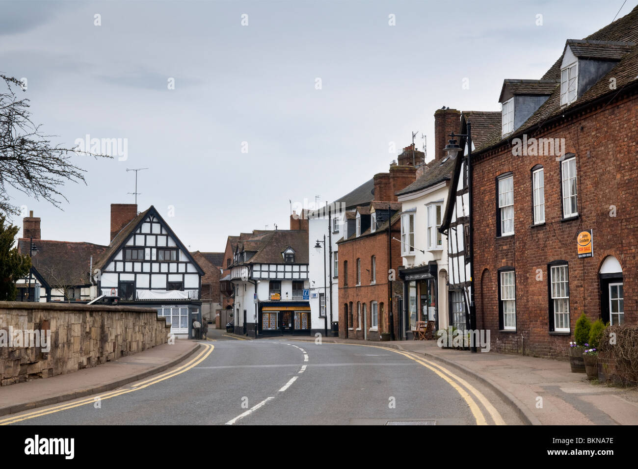 Main high street, A4104, with crooked old buildings at Upton upon ...