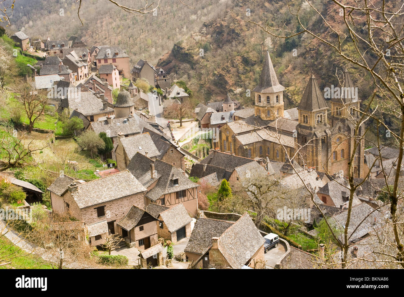 Aeriel View of the Beautiful Medieval Town of Conques with Ancient ...