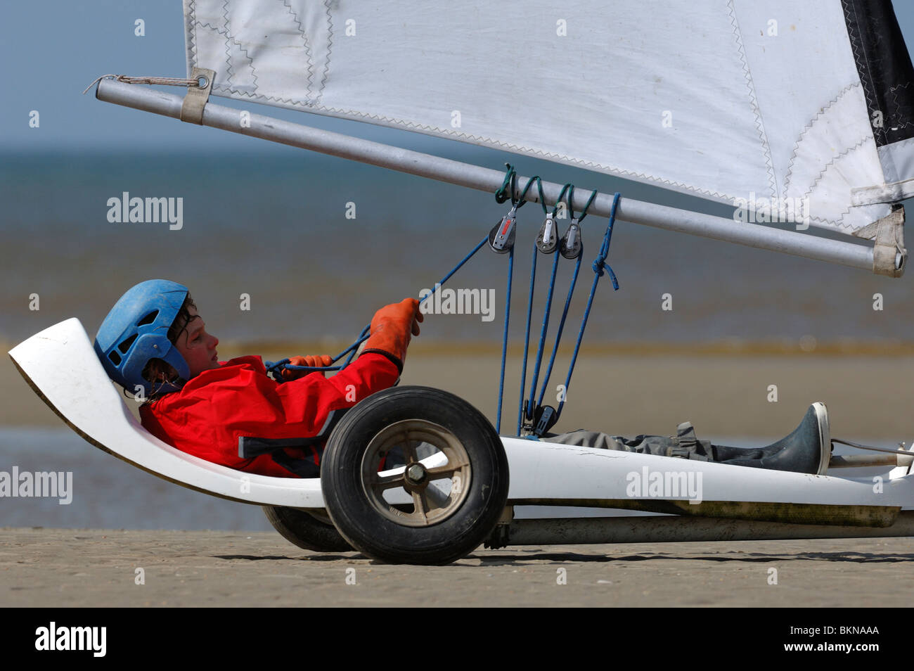Land sailing / sand yachting / land yachting on the beach at De Panne ...