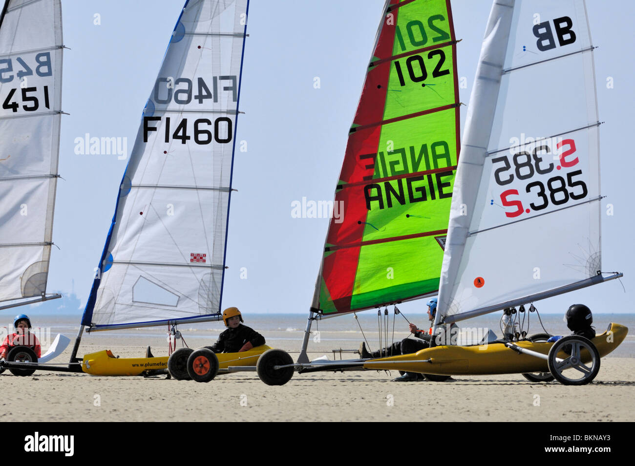 Land sailing / sand yachting / land yachting on the beach at De Panne ...