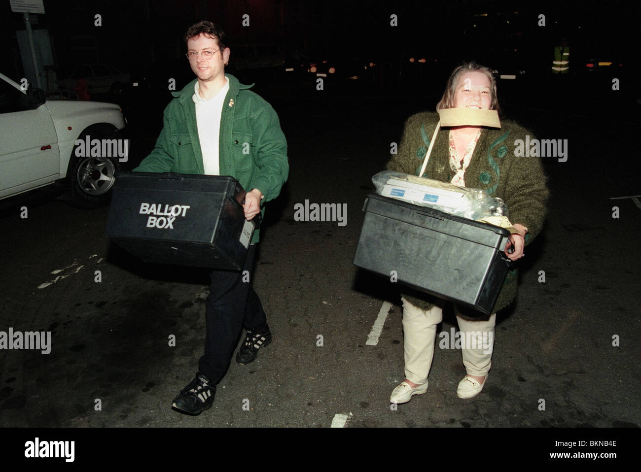 General Election ballot boxes arrive at a constituency count in the UK ...