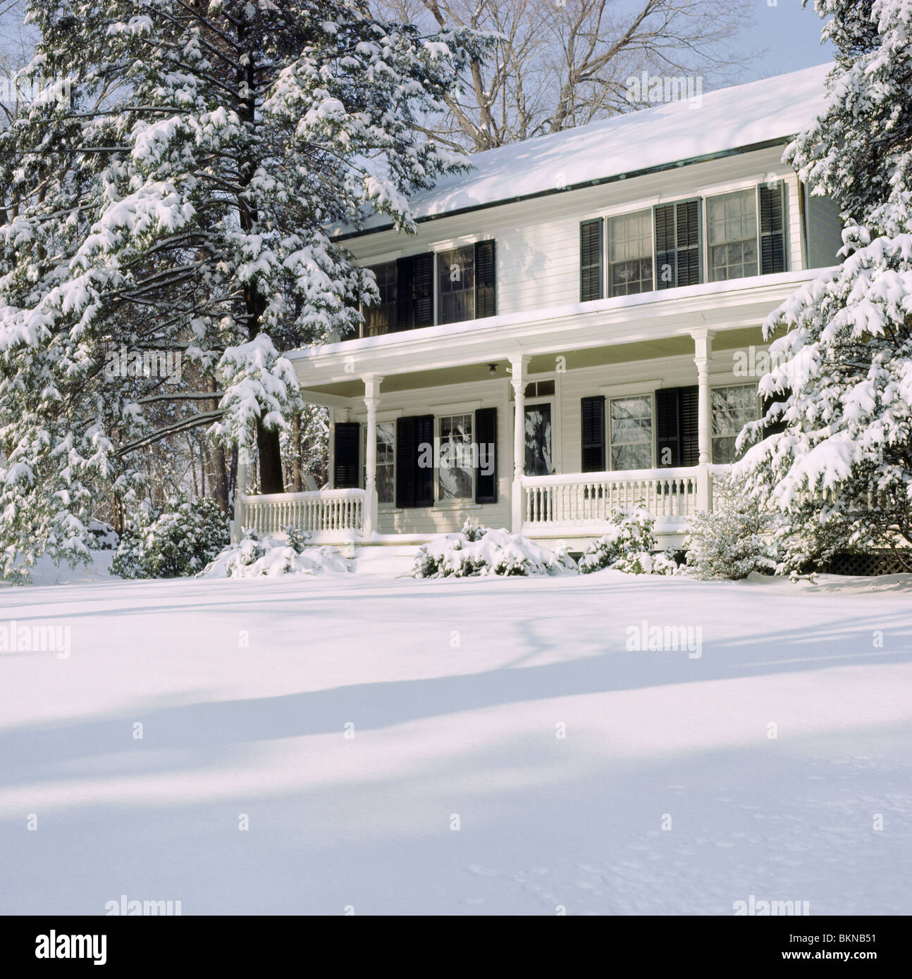Winter scene view of a house covered with snow Stock Photo - Alamy