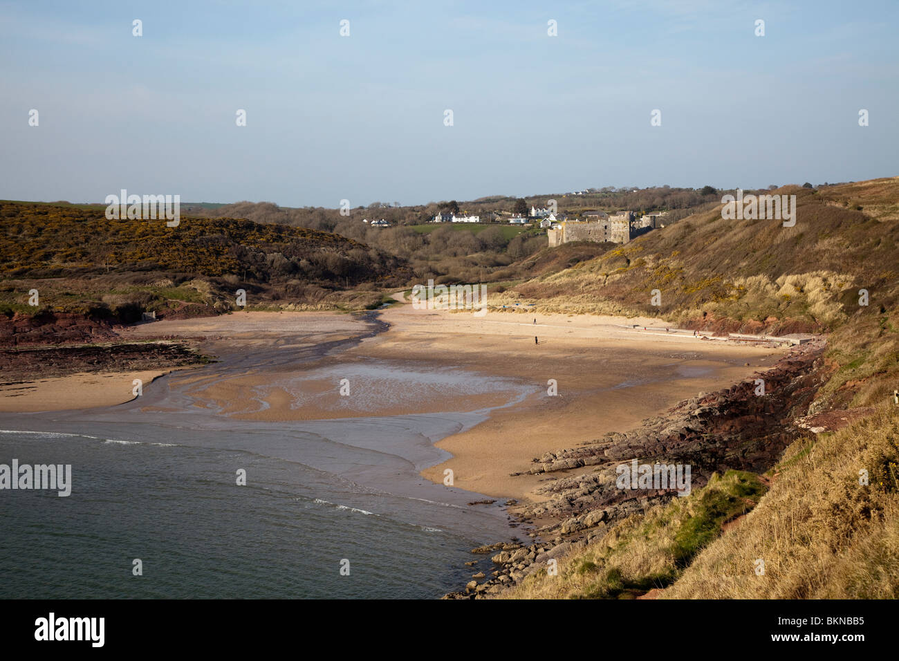 Manorbier beach and castle Pembrokeshire Wales UK Stock Photo - Alamy