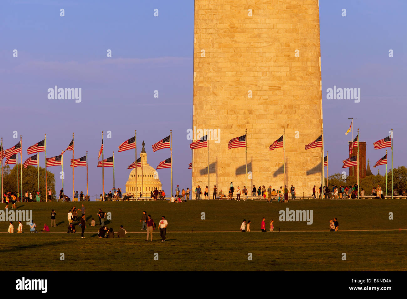Base of the Washington Monument and the dome of the US Capitol Building ...