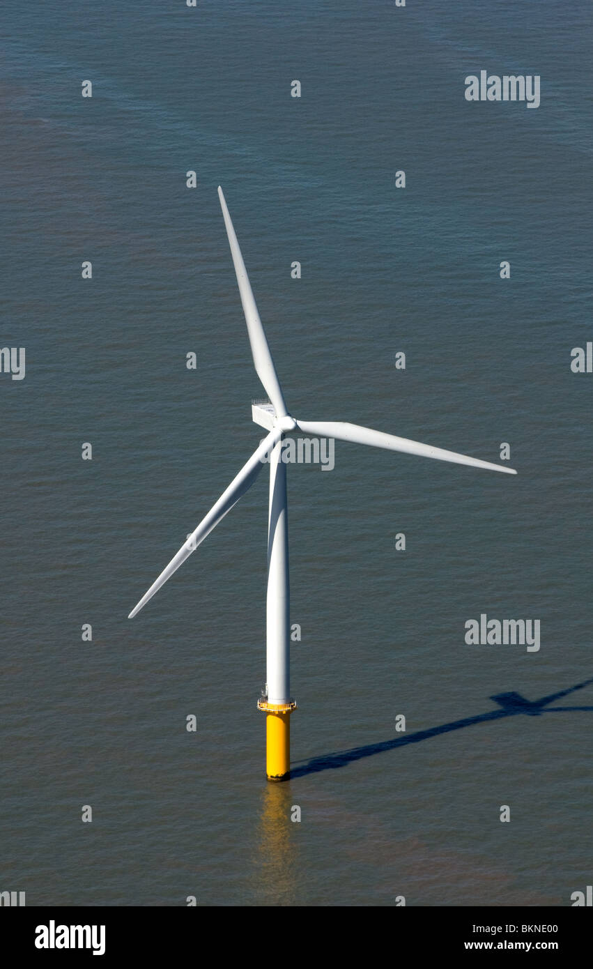 Offshore windfarm turbines at Gunfleet Sands off Clacton, Essex UK in ...
